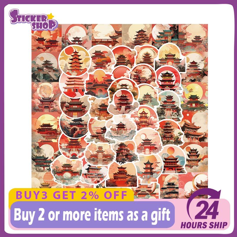 50PCS Chinese Style Palace Sticker WaterProof Removable Scrapbook ...