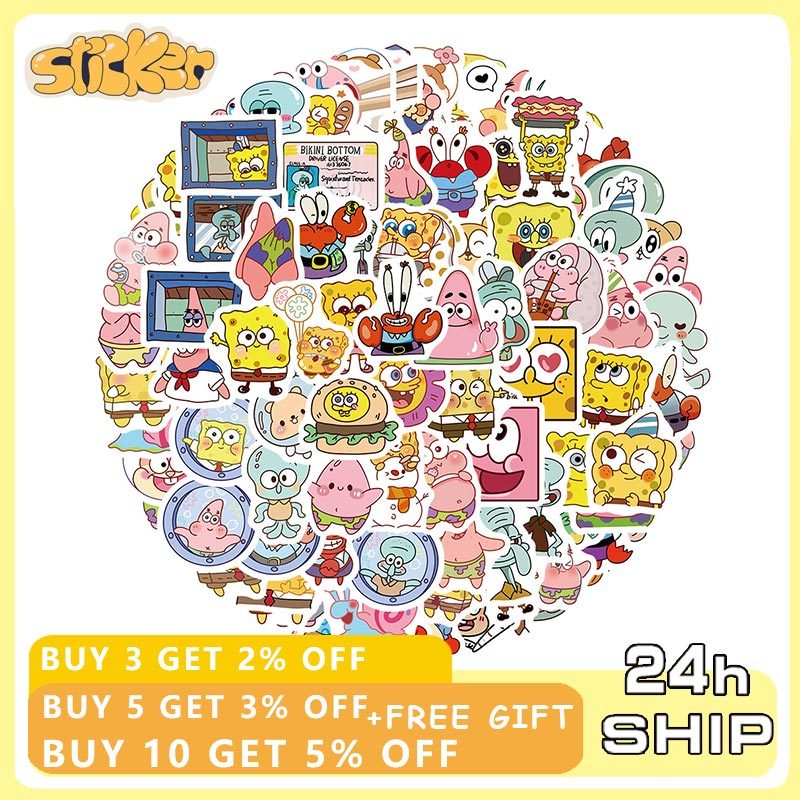 94pcs Kawaii SpongeBob SquarePants Animated Sticker Luggage Notebook ...