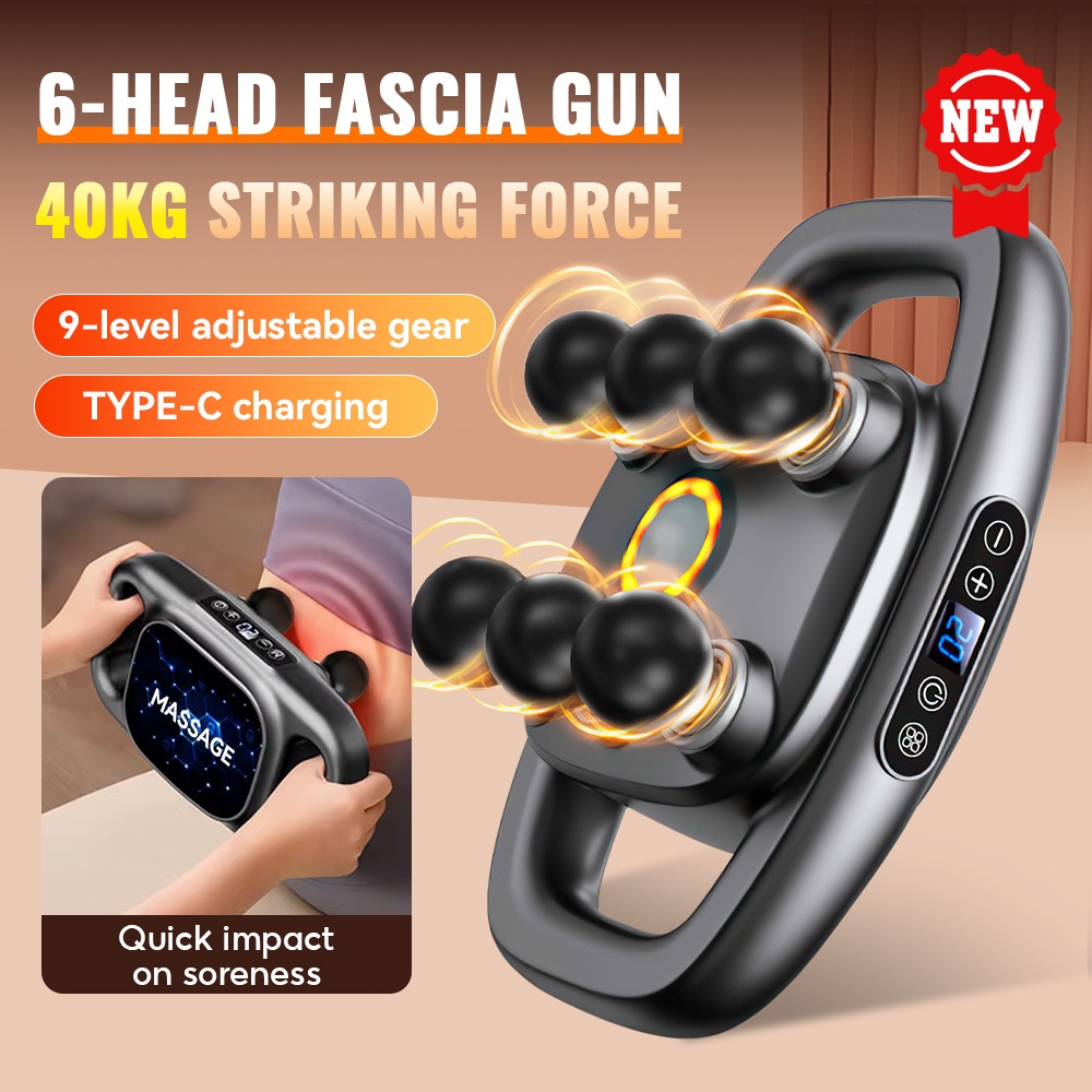 6 Head Massage Gun Muscle Relaxation High Frequency Vibration Fascia ...