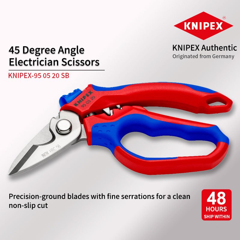 KNIPEX 95 05 20 SB 45 Degree Angle Electrician Scissors with Opening ...