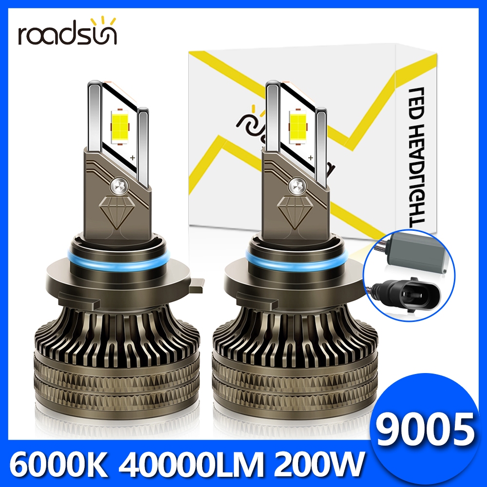 Roadsun 2pcs 9005 HB3 Led Car Headlight Bulbs H10 200W 40000LM 6000K 2-Copper Tube Headlamp Fog ...