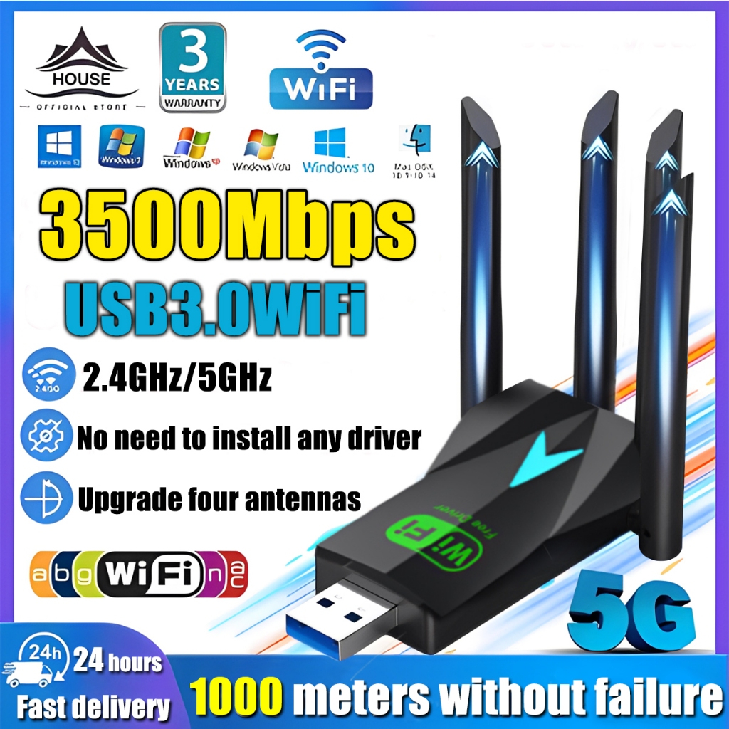 【3500Mbps】Usb Wifi 5 Adapter 4 Antennas Usb Network Card Driver Free ...