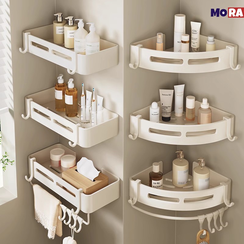 MORA Cream White Bathroom Rack Punch-Free Aluminum Bathroom Corner ...