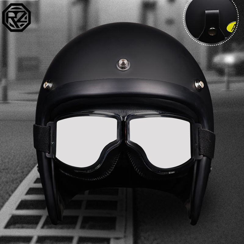 ORZ motorcycle small helmet retro cruise 3/4 fiberglass half helmet men ...