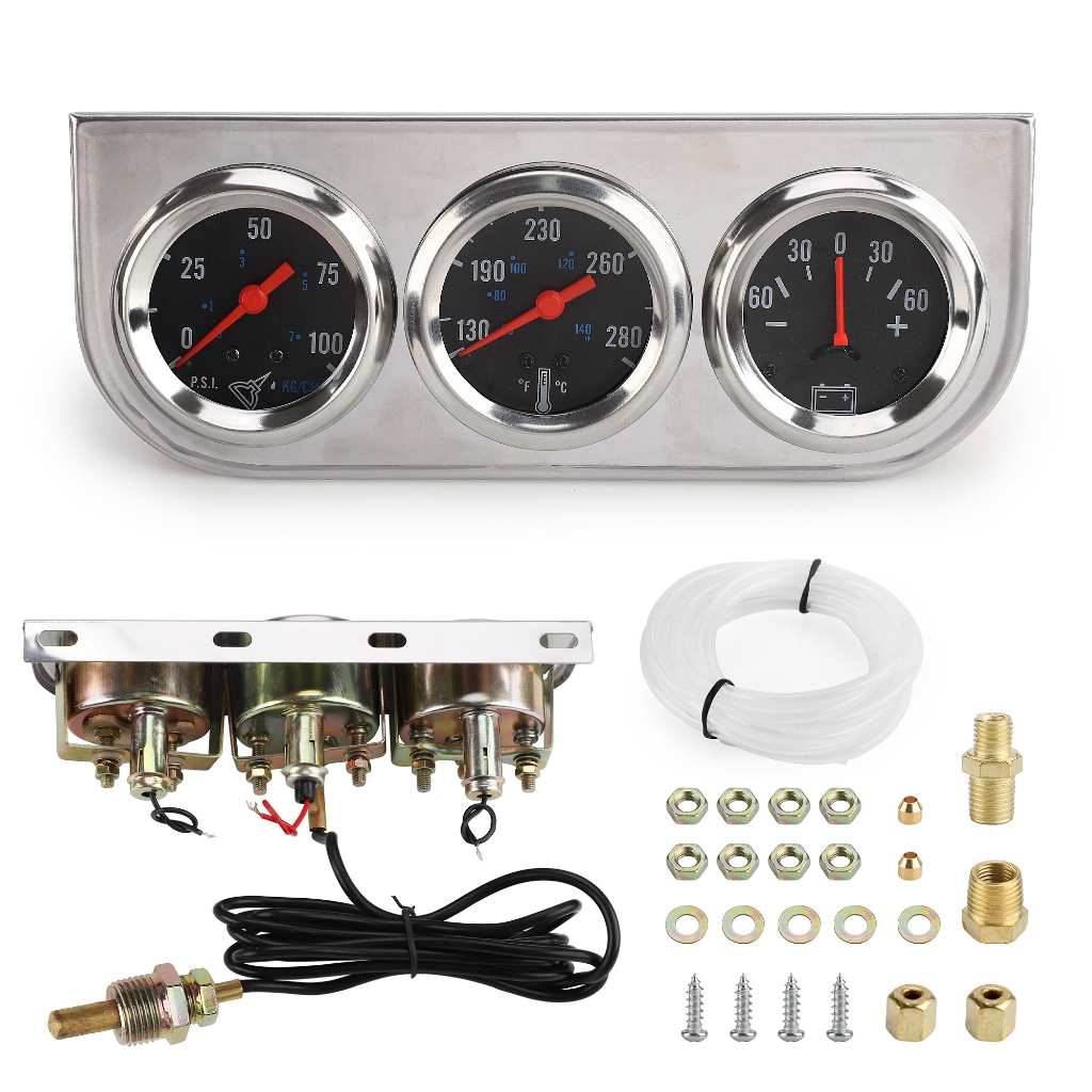 2" 52mm Chrome Panel Oil Pressure Water Temp Amps Volt meter Triple ...