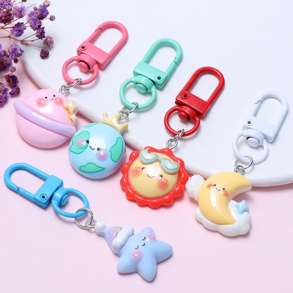 1pcs Cute Resin cartoon Sun Moon Star Key Chains for Women Girls Animal ...