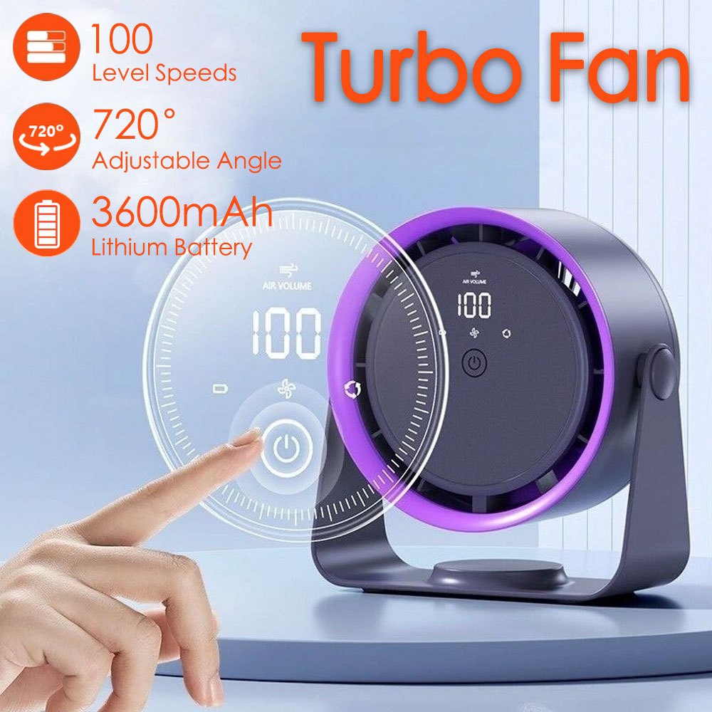 Turbo Fans Desktop Digital LED 360° Rotation Fan High Speed Air ...