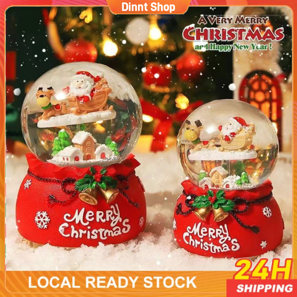 Christmas Music Box Santa Claus Snowflake Crystal Ball Luminous Snow ...