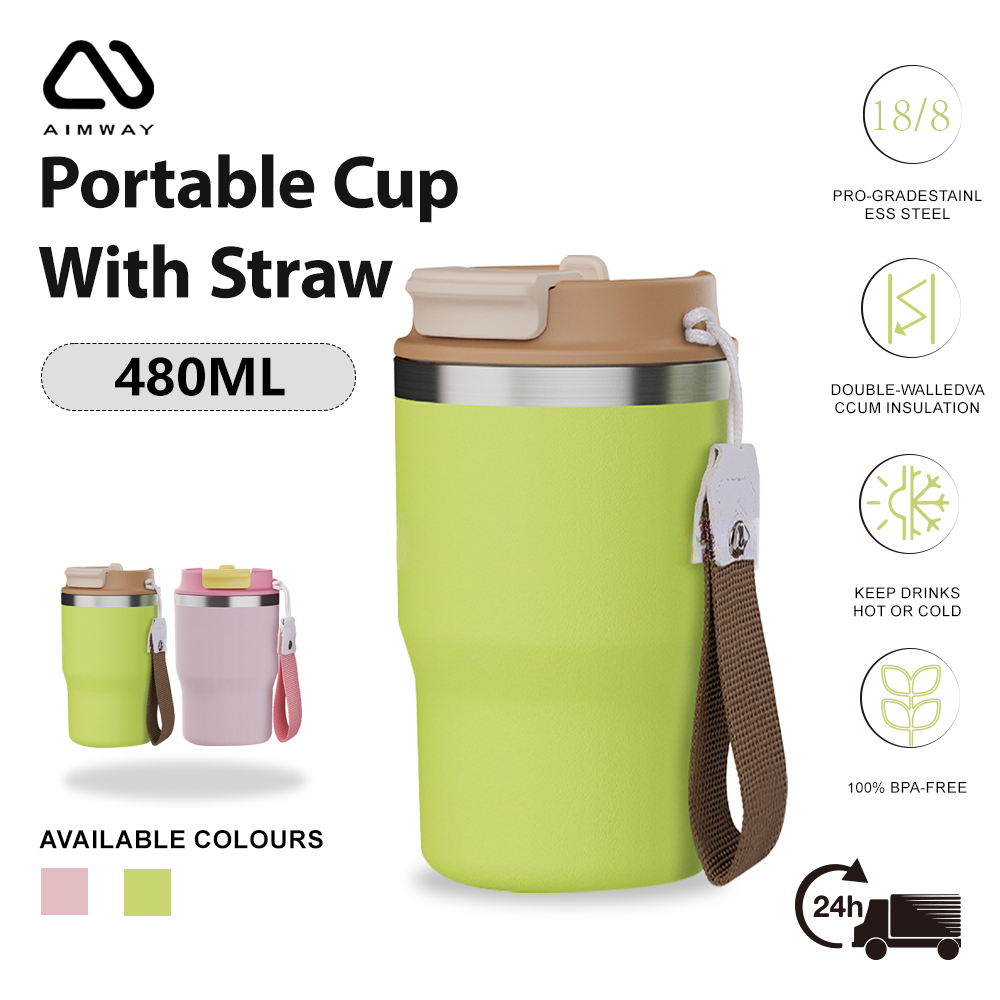 Aimway Portable 480ML Insulated Straw Cup - Double-Walled BPA-Free Hot ...