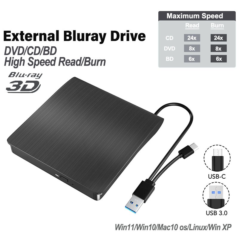 External Bluray Drive blu ray player USB 3.0 portable dvd cd burner cd ...