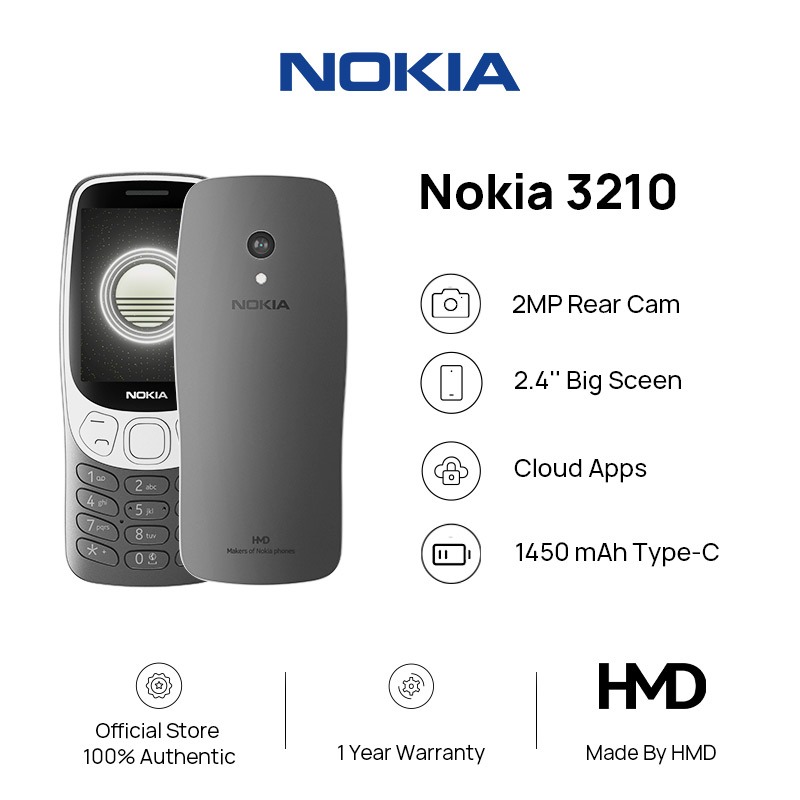 Nokia 3210 4G Keypad Phone 2.4'' Type-C Charging 2MP Rear Cam Bluetooth ...