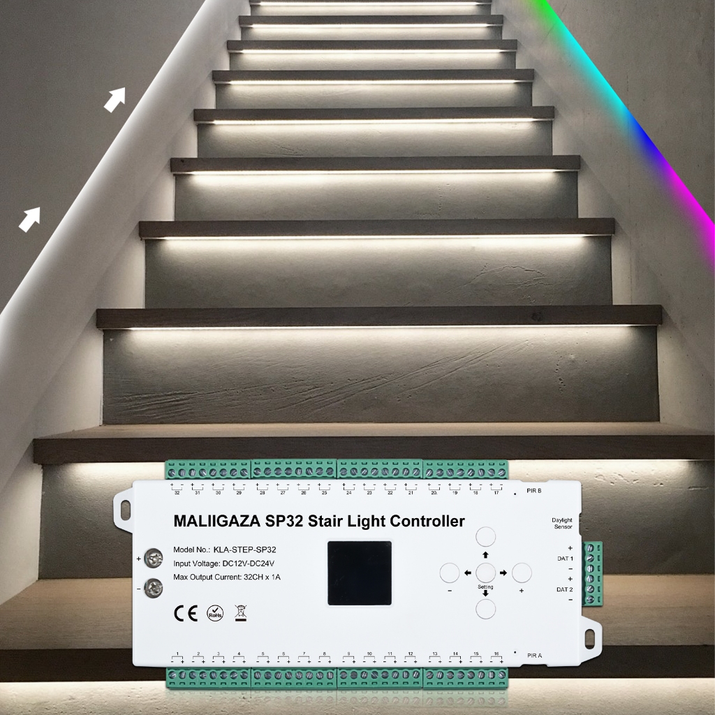 1-32step Stair LED Strip Light Controller 24V Motion Sensor With Side ...