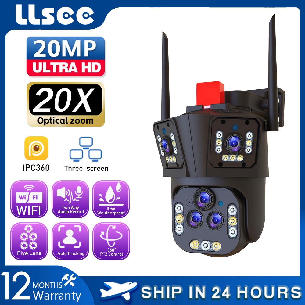LLSEE 10K 20MP five lens 20x optical zoom wifi CCTV wireless home outdoor waterproof 360 ...