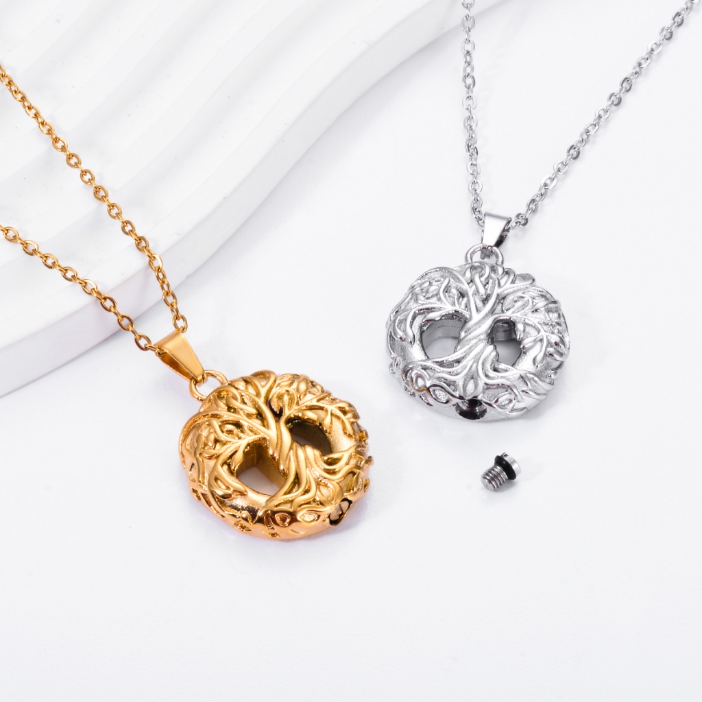 Stainless Steel Round Locket Tree of Life Urn Family Tree Cremation ...