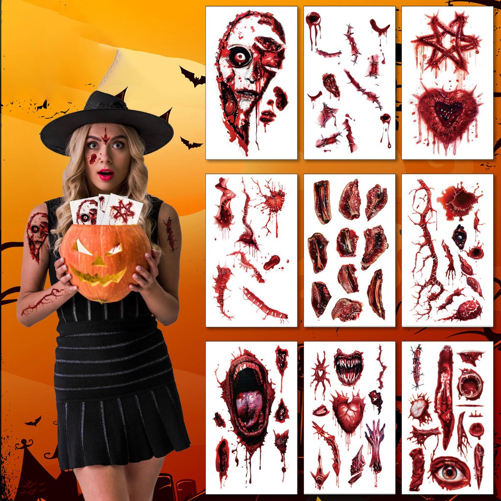 Halloween tattoo stickers horror bloody face makeup face stickers scars ...