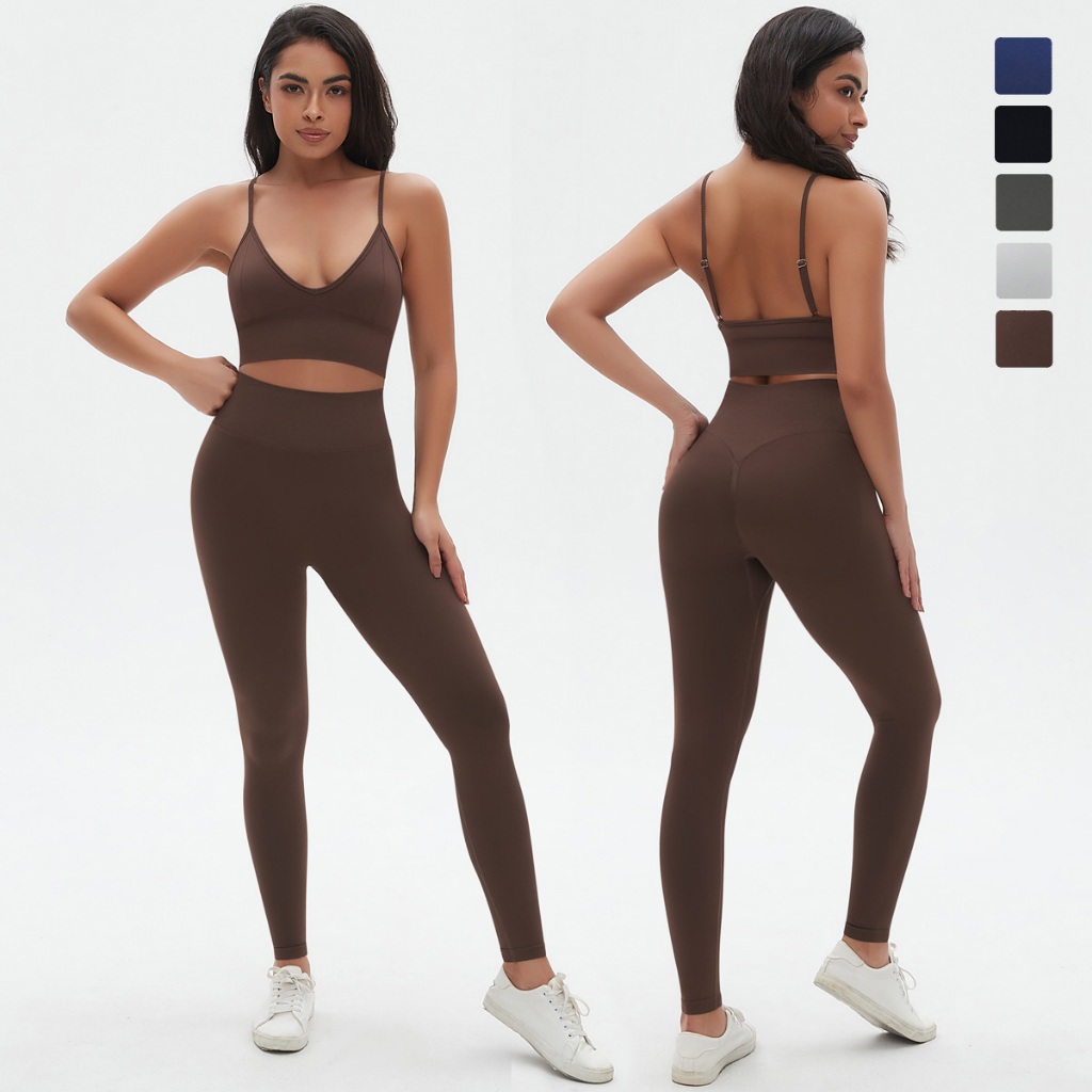 Nessaj Yoga Set Gym Outfit for Women Set Suspender Bra Yoga Pants High Waist Seamless Workout ...