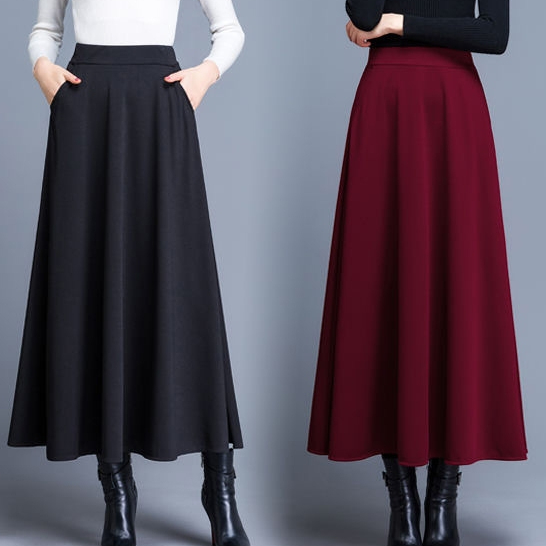 Women Mid Length Skirt Large Long A-line skirt High Waist Slimming ...