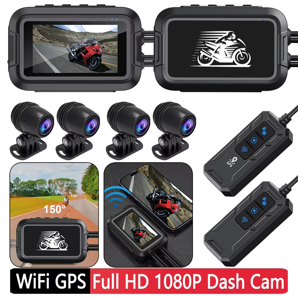 WIFI GPS Dual Lens Dash Cam Parking Monitor HD 1080P Motorcycle Video ...