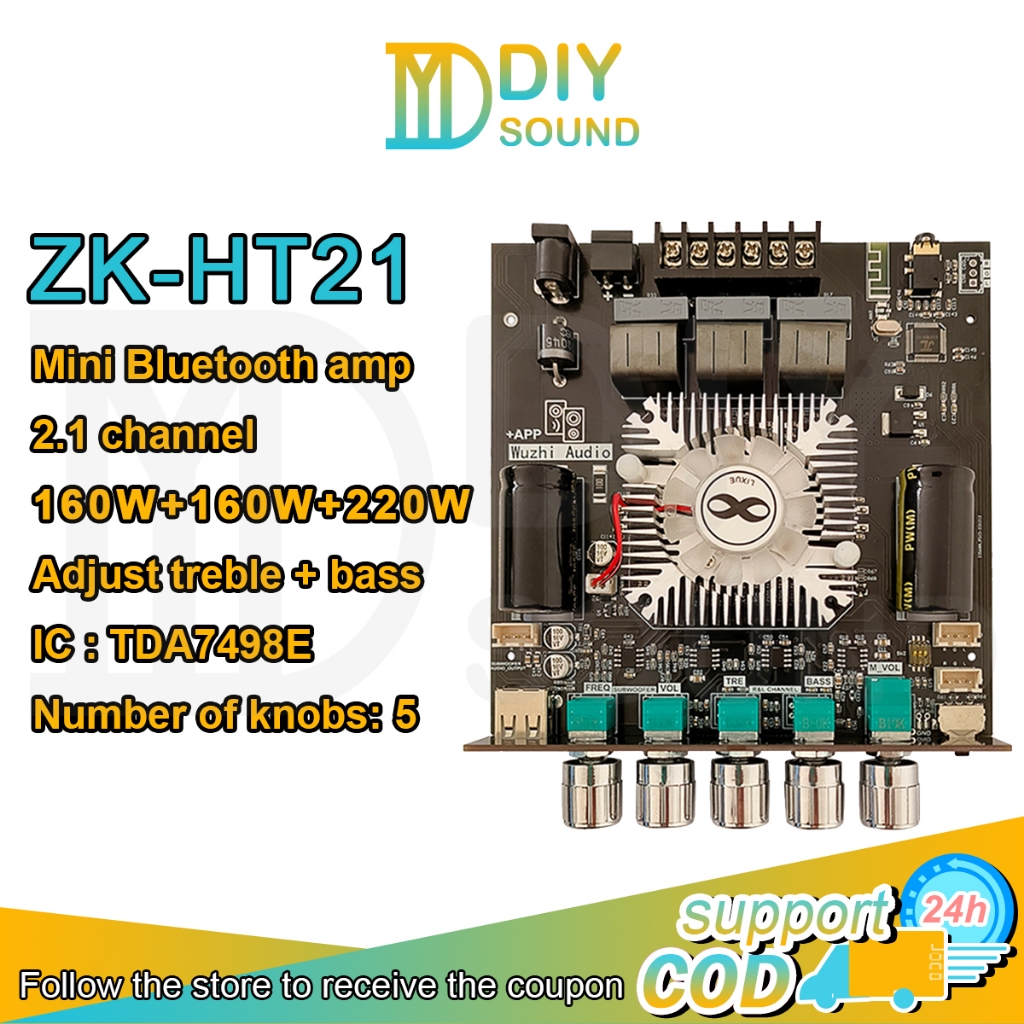 DIYSOUND Mini ZK-HT21 Amplifier 2.1 Channel Bluetooth Digital Power Module 160W*2+220W Built-in ...