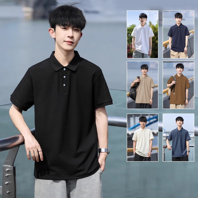 Summer Men's Solid Color Short-Sleeved POLO Shirt Lapel Casual Loose Button Top Men | Shopee ...