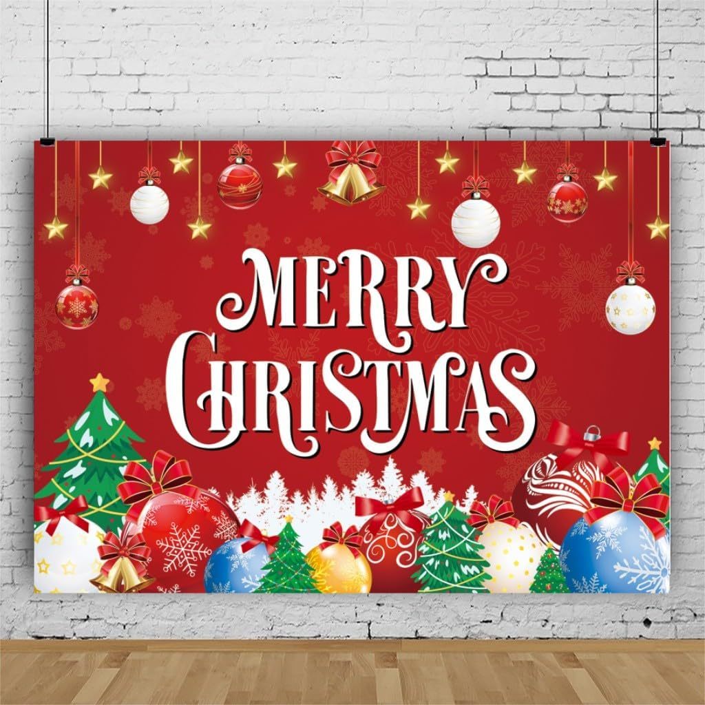 Merry Christmas Photography Backdrop Red Christmas Balls Photo Backdrop ...