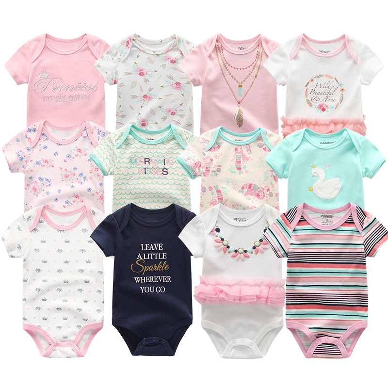 ZAV Newborn Baby Girl Summer Pink Short Sleeved Jumpsuit 3 Pieces Baby ...