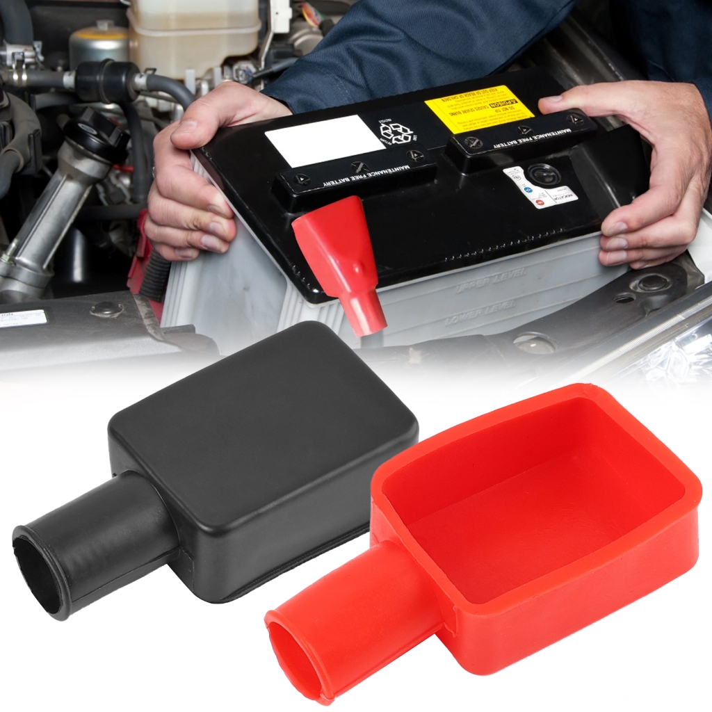 2PC Car Battery Terminal Cover Silicone Protector Positive Negative ...
