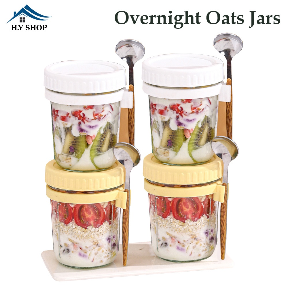 350ml Overnight Oats Jars With Lid And SpoonAirtight Oatmeal Cup Container With Measurement Mark ...