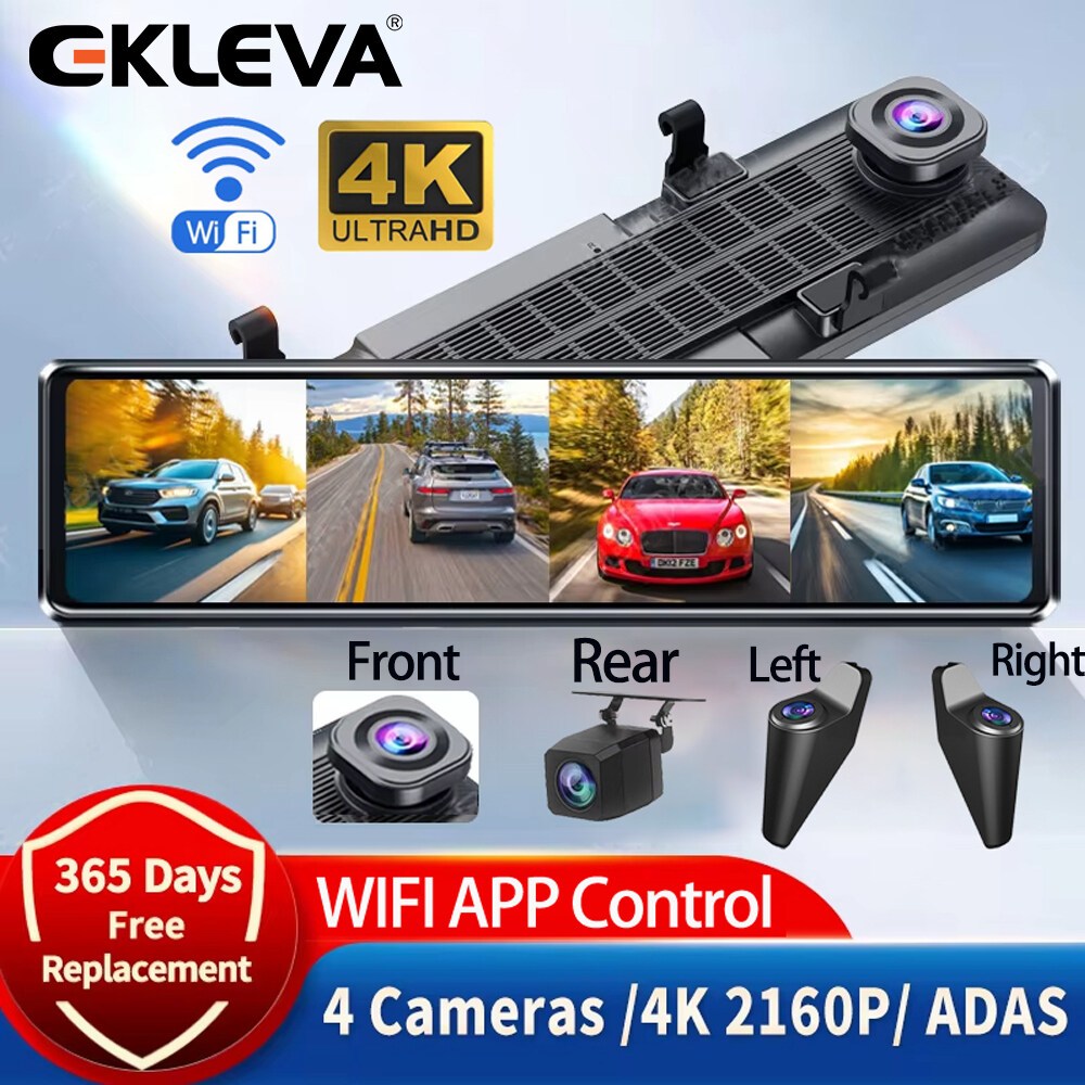 EKLEVA 4K +1K +1K + 1K Dash Cam F40 4-Channel Record ADAS BSD Car DVR ...