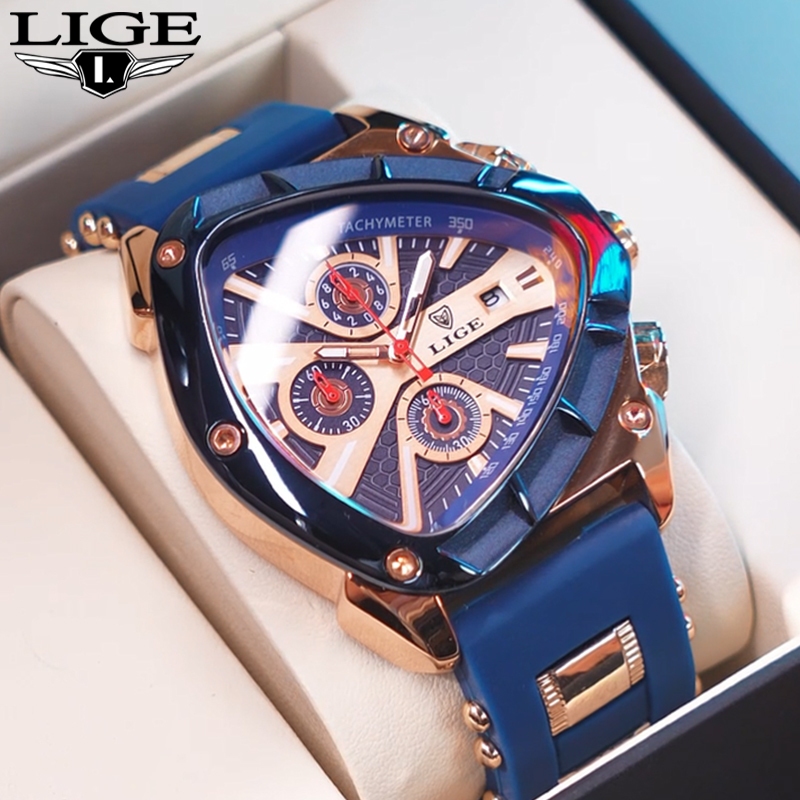 LIGE Men Watch Fashion Triangle Chronograph Sport Army Waterproof Men ...