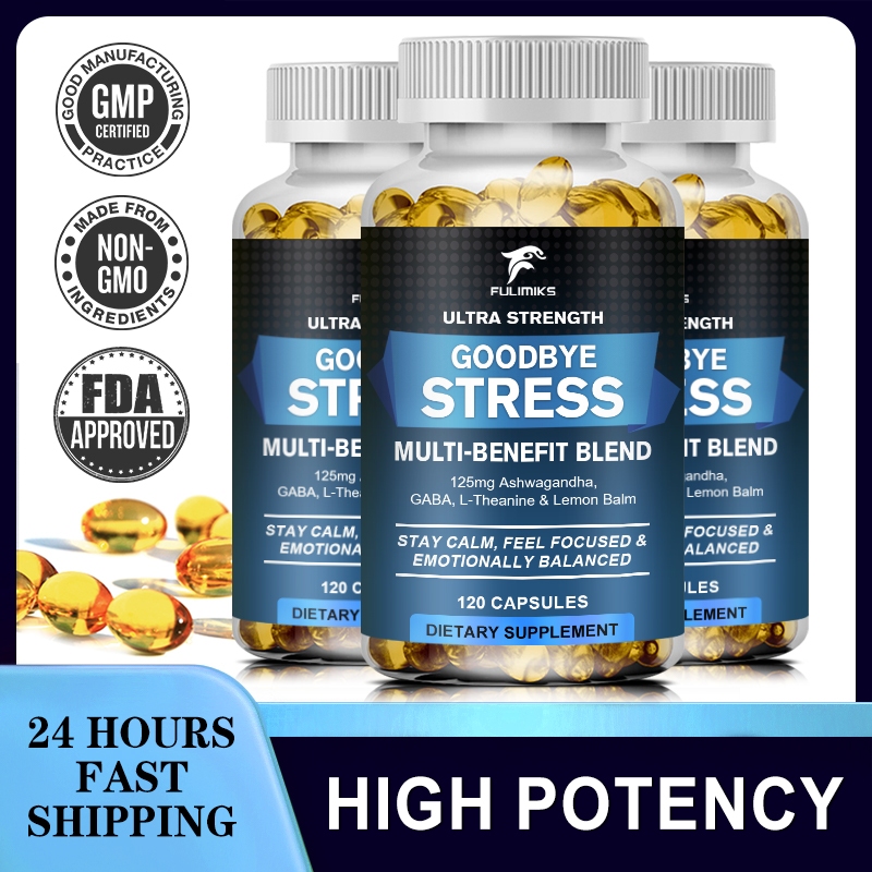 Ultra Strength Goodbye Stress Softgels, with 125 mcg Ashwagandha, GABA ...
