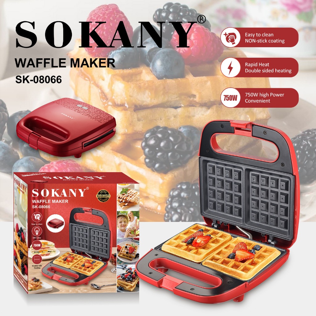 SOKANY Waffle Maker Machine Electric Waffle Pan Red Breakfast Maker ...