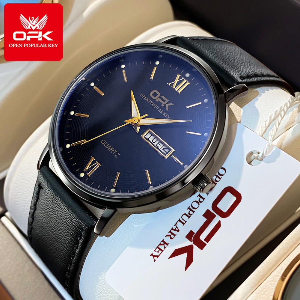 OPK Watch For Men Waterproof Original Quartz Leather Strap Simple Style ...
