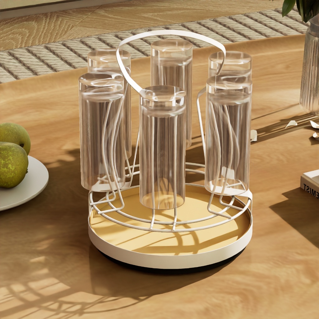 White 360° Rotating Glass Holder Cup&Mug Organizer With Water tray ...