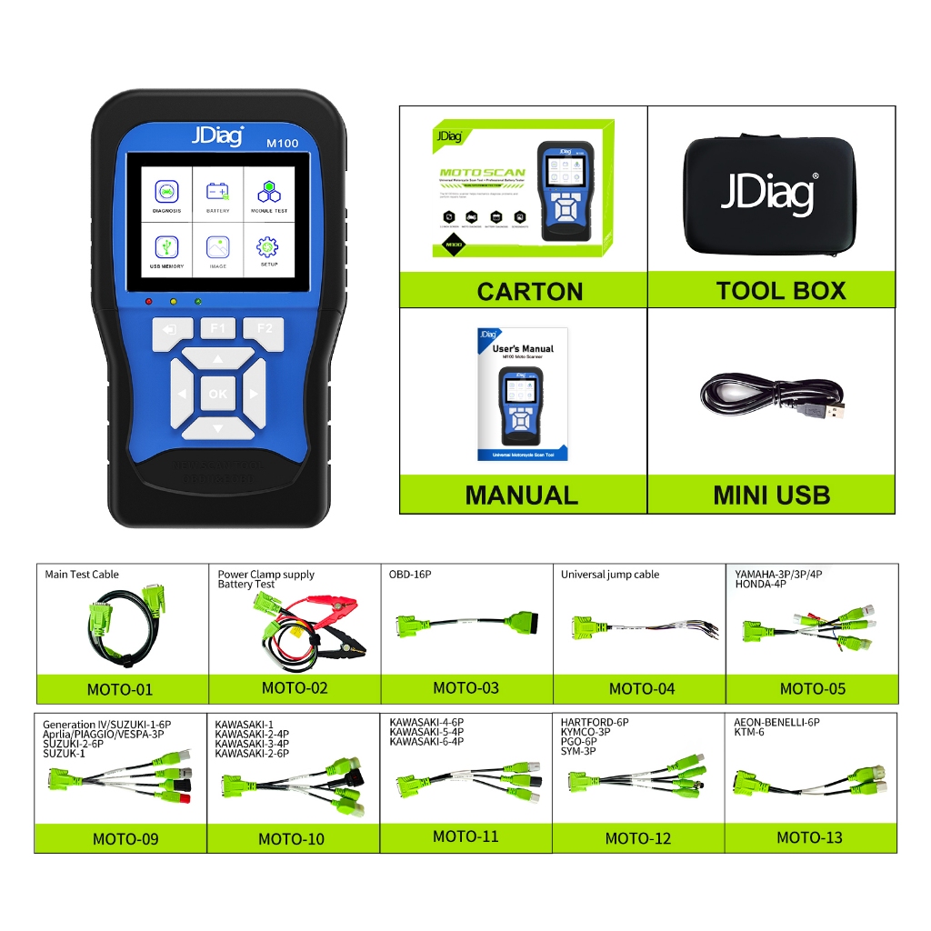 JDIAG M100 Motorcycle Diagnostic Tool Full Set Version Moto Scanner ...