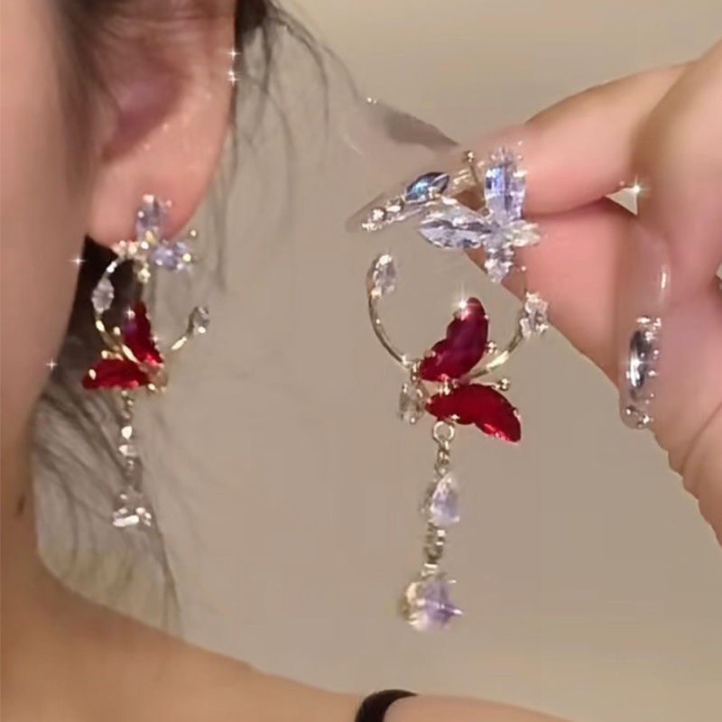 JUSHI Butterfly Zirconia Tassel Dangle Earrings Women Fashion Gift ...