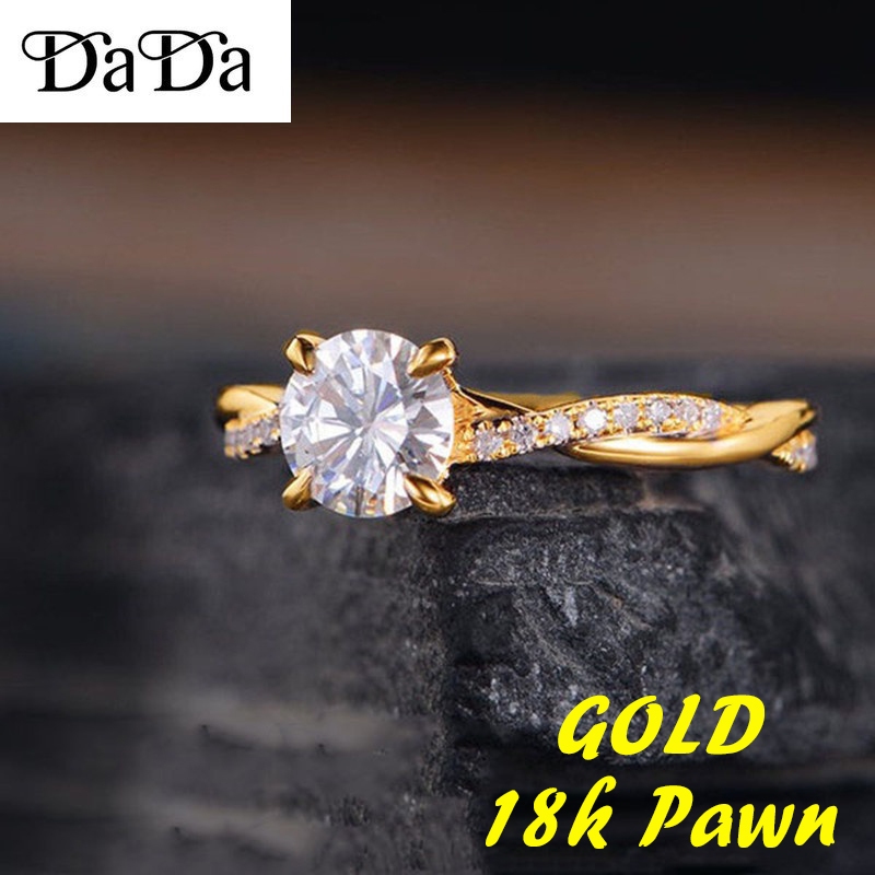 Original 18K Saudi Gold Pawnable Diamond Ring | Elegant Interwoven ...