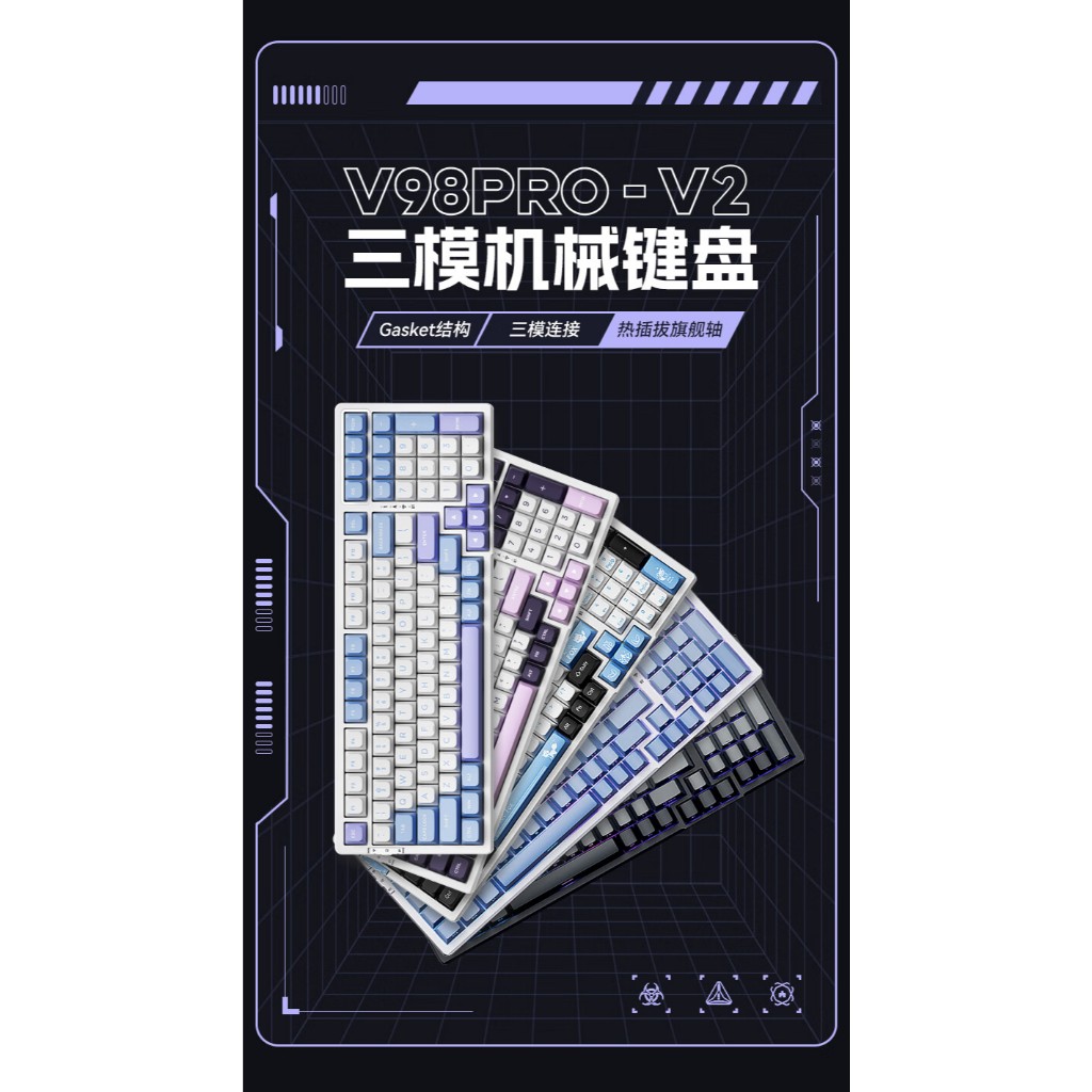 VGN V98Pro V2 Wireless Mechanical Keyboard,Tri-Mode BT5.0/2.4GHz/USB-C ...