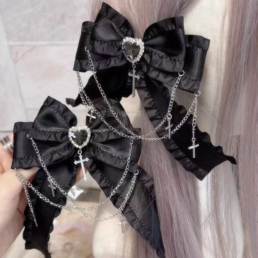 Japanese Subculture Chain Cross Bow Hairpin Brooch Landmine Style Jirai ...