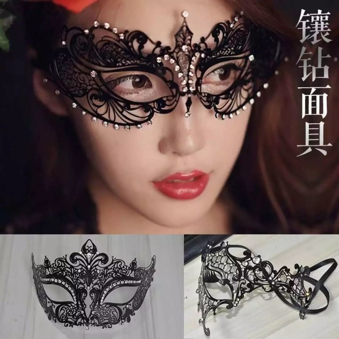 Halloween sexy Venetian metal diamond-encrusted half face masquerade ...