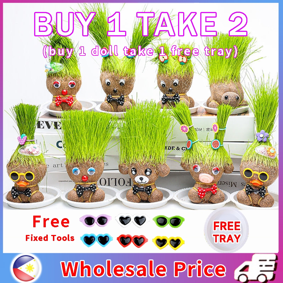 Growing Grass Head Doll Office Table Plant Decor Room Decor Children ...