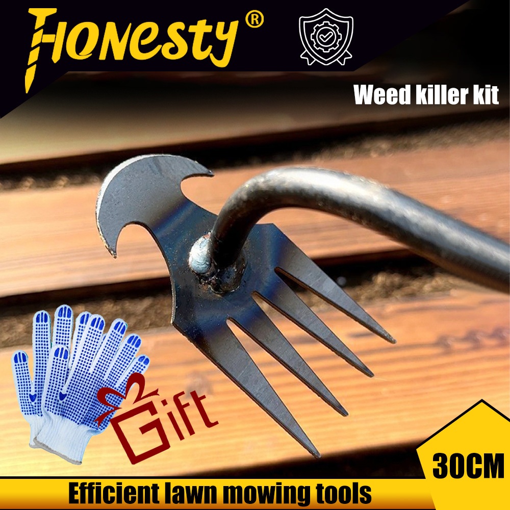 Garden weeding and uprooting tool 4-tooth dual-purpose steel forged ...