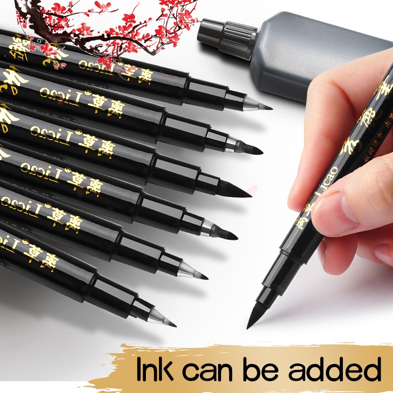 Brush Lettering Pens Markers soft tip Calligraphy Pen 4 Styles Add ink ...
