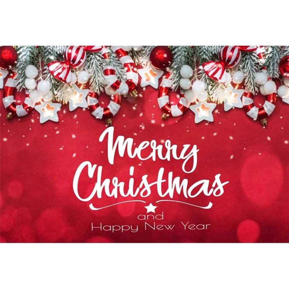 Merry Christmas and Happy New Year Backdrop Candy Cane Pine Branch ...