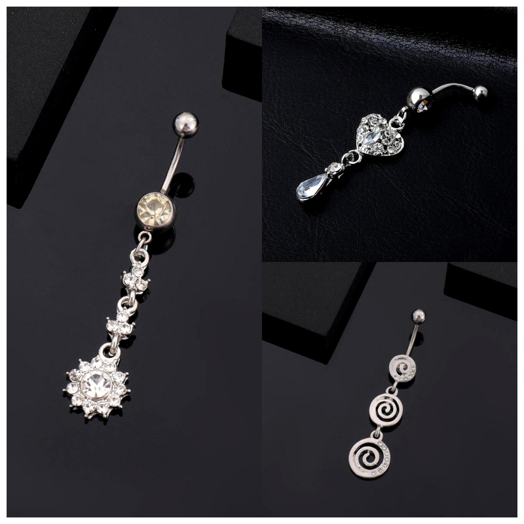 Stainless steel belly button ring, zircon belly button nail, heart ...