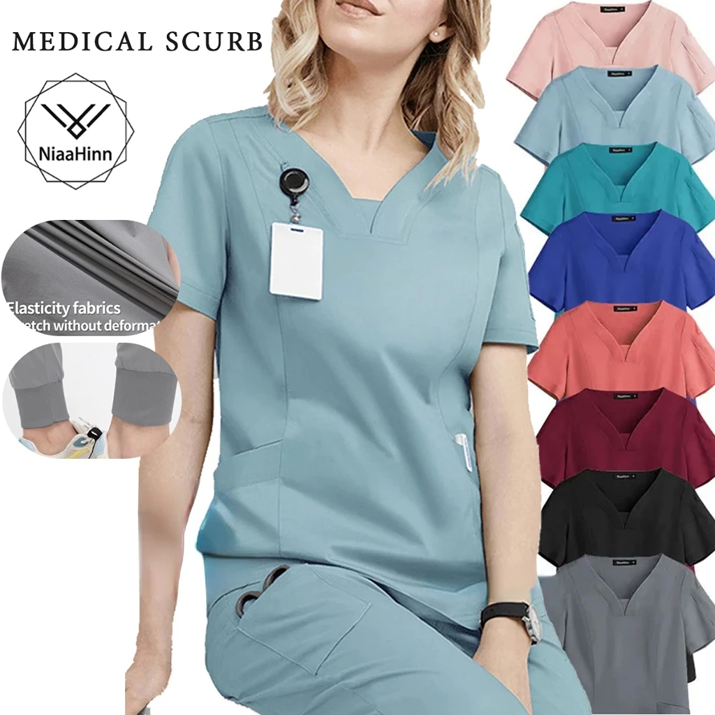 NiaaHinn Women Men Scrub Suit Set with cargo pants Doctor Nurse Uniform ...