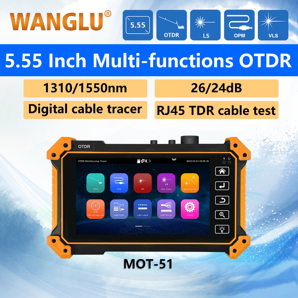 WANGLU Factory MOT-51 1310/1550nm 26/24db Mini OTDR OPM VFL Fiber RJ45 ...