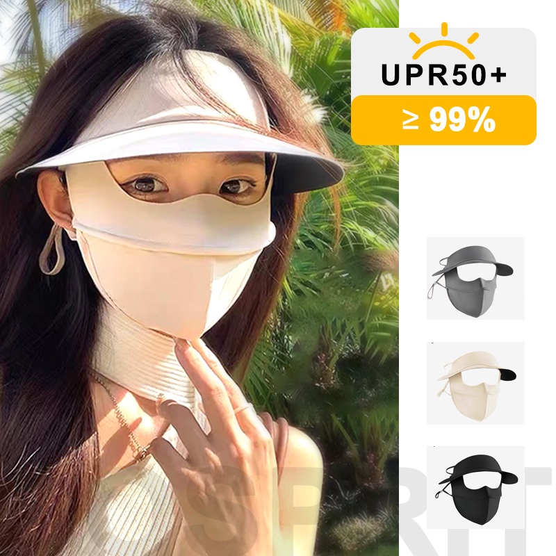Full Face Mask With Brim Ice Silk Sunscreen Mask Sunscreen Women's UV ...