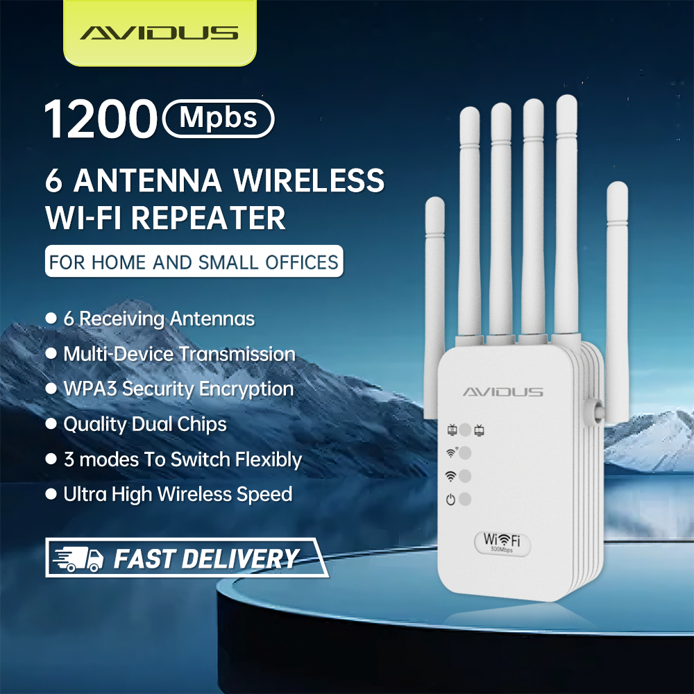 AVIDUS Wireless WiFi Repeater 6-antenna Ehanced Version signal amplifier 2.4G 5G Dual-band ...