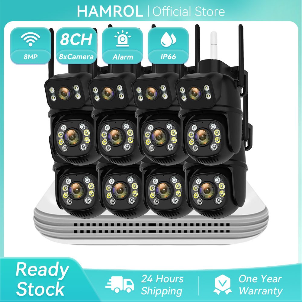 Hamrol 8CH 4K 8MP All Black Dual Lens PTZ WiFi Camera Set Wireless NVR ...
